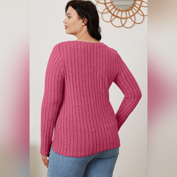 Basic Bae | Tops | Basic Bae Full Size Ribbed Vneck Long Sleeve Tshirt Top | Poshmark